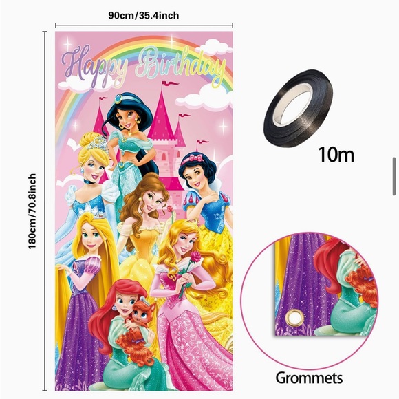 Disney | Party Supplies | X Polyester Disney Princess Happy Birthday ...